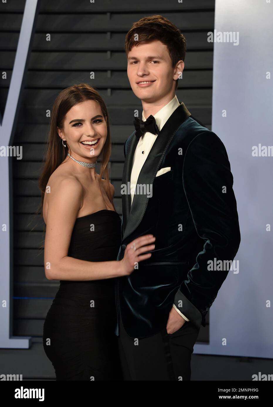 Actor Ansel Elgort, right, Violetta Komyshan arrive at the Vanity Fair ...