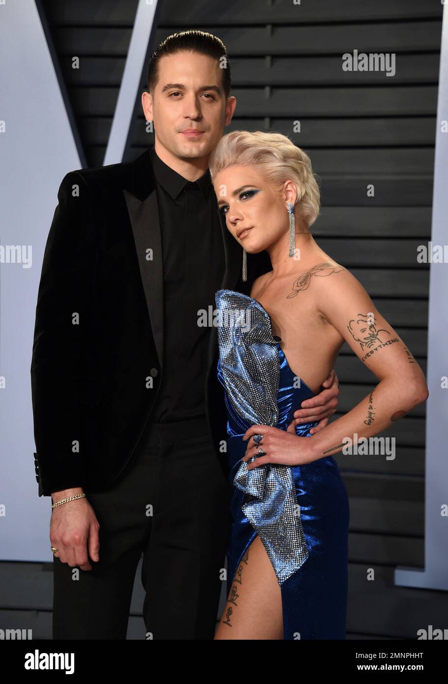 G-Eazy, left, and Halsey arrive at the Vanity Fair Oscar Party on ...