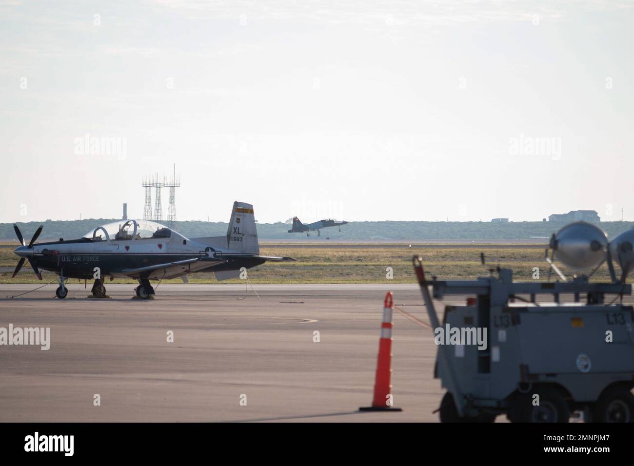 A T-38C Talon takes off on the runway at Laughlin Air Force Base, Texas ...