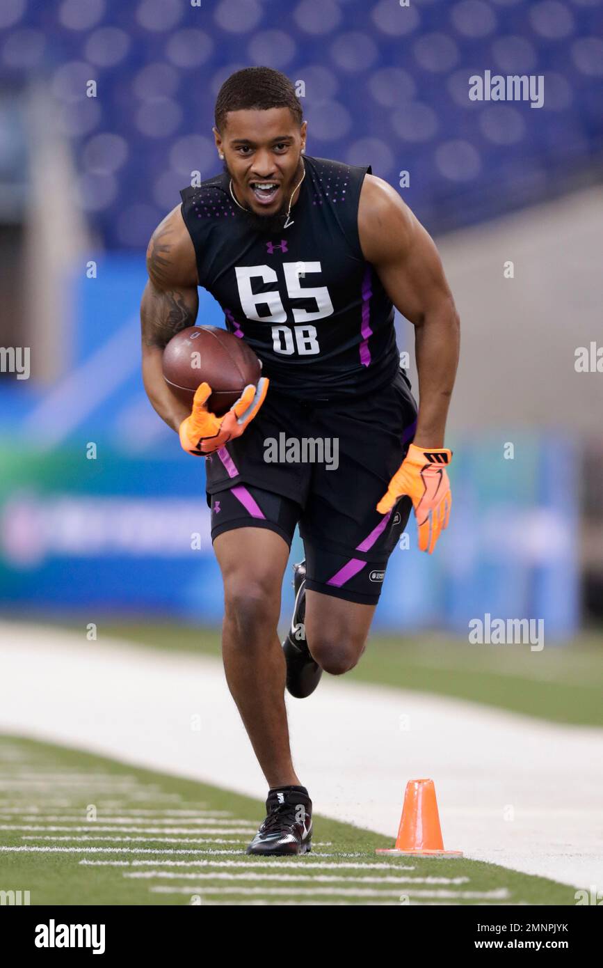 Clemson defensive back Van Smith runs a drill at the NFL football ...