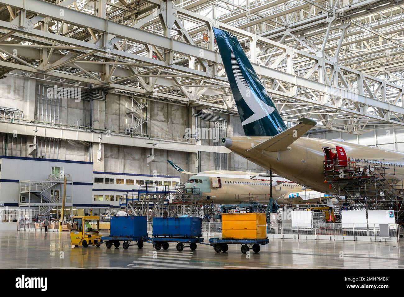 Airbus A350 planes on the assembly line in Toulouse, western France ...