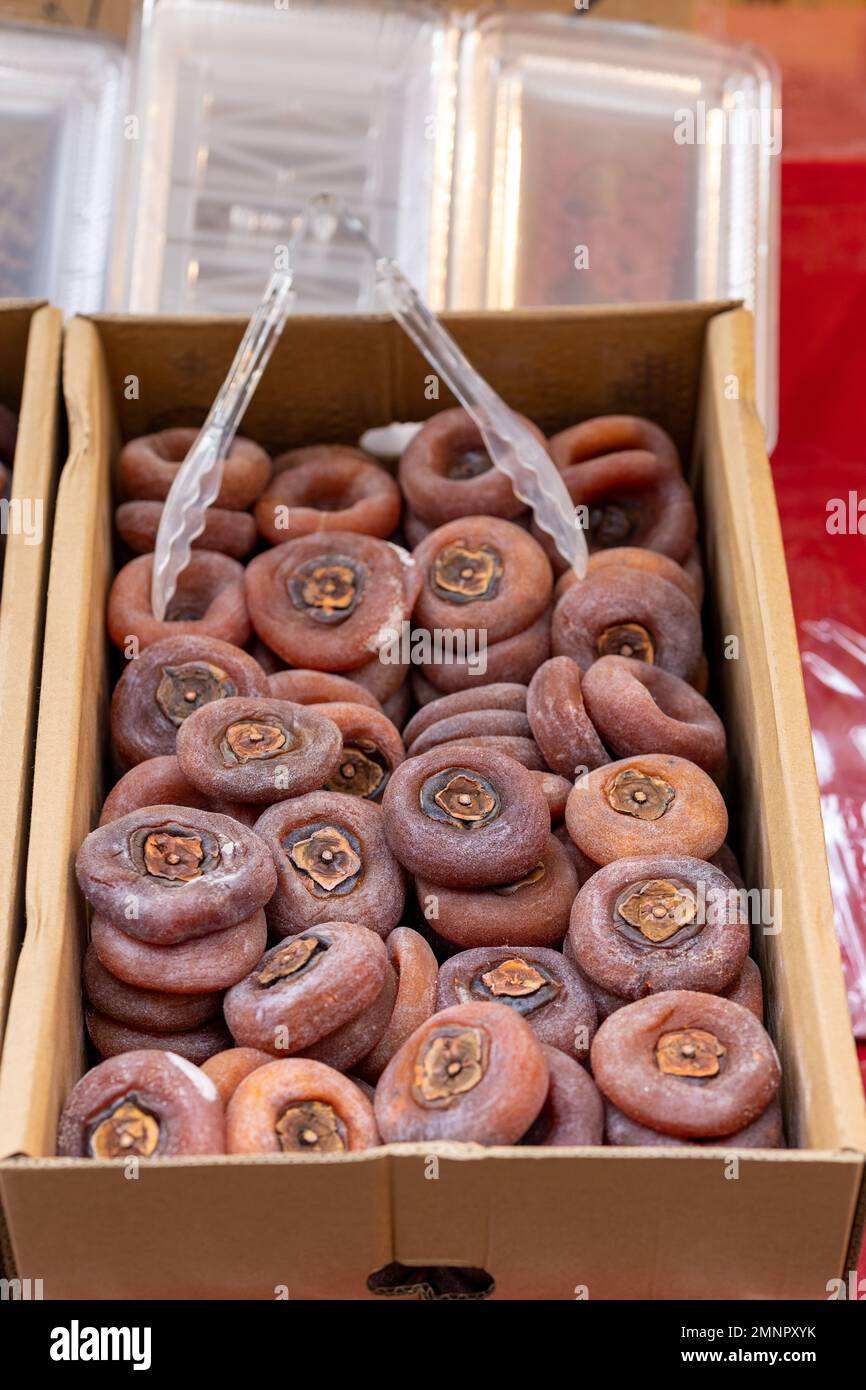 A box of dried persimmons, a traditional Taiwanese snack Stock Photo ...