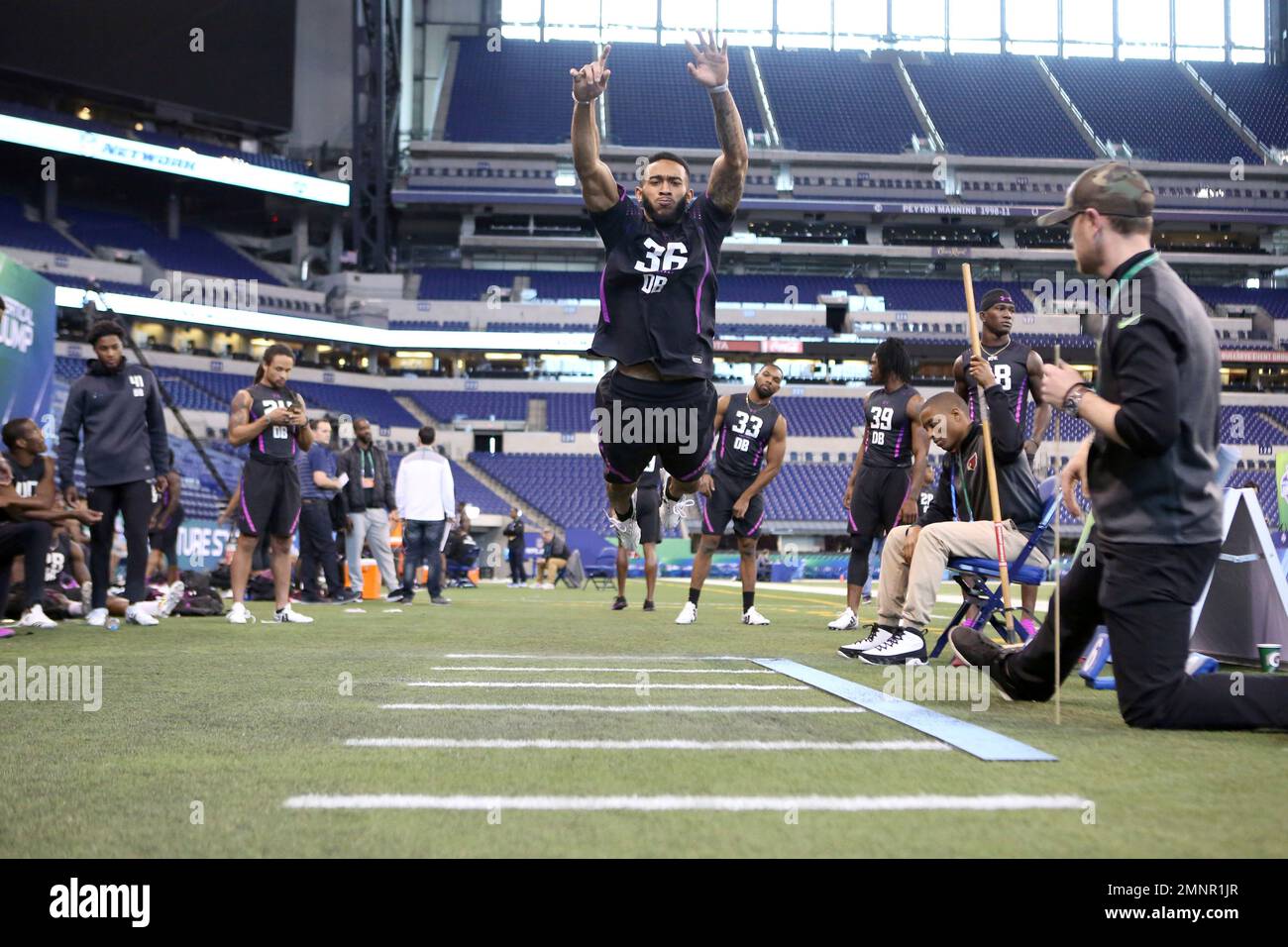 Oklahoma defensive back Jordan Thomas participates in the Broad Jump at ...