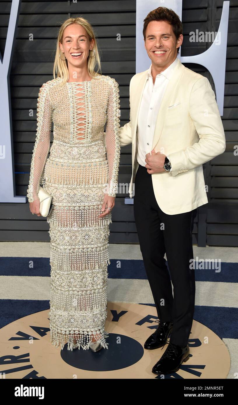 Edei, left, and James Marsden arrive at the Vanity Fair Oscar Party on ...