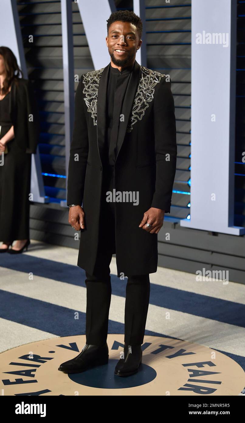 Chadwick Boseman arrives at the Vanity Fair Oscar Party on Sunday ...