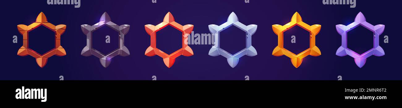 Set of game avatar frames in star shape isolated on dark background ...
