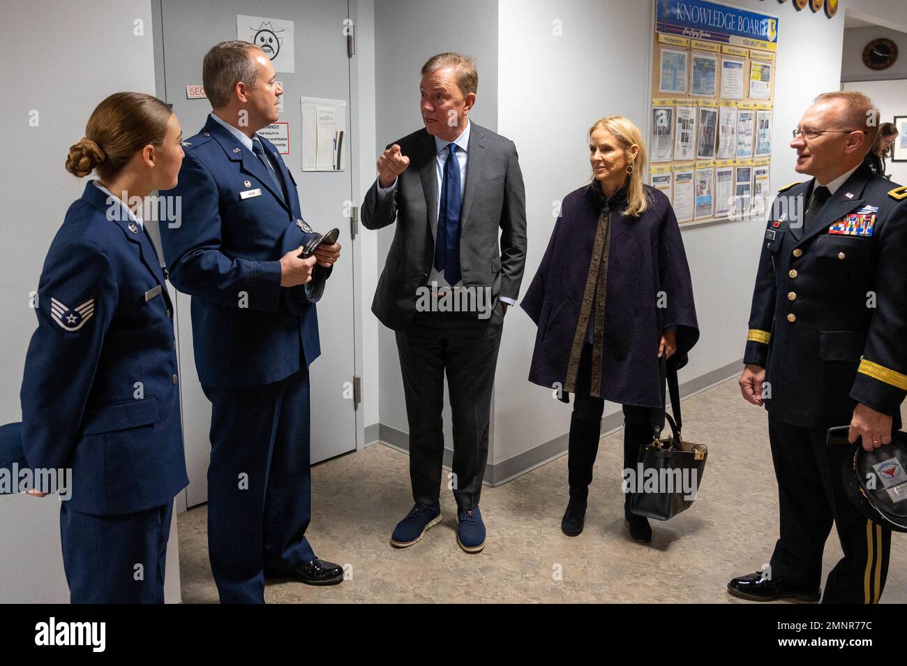 Governor Ned Lamont asks Staff Sgt. Grace Seddon and her commander Col ...