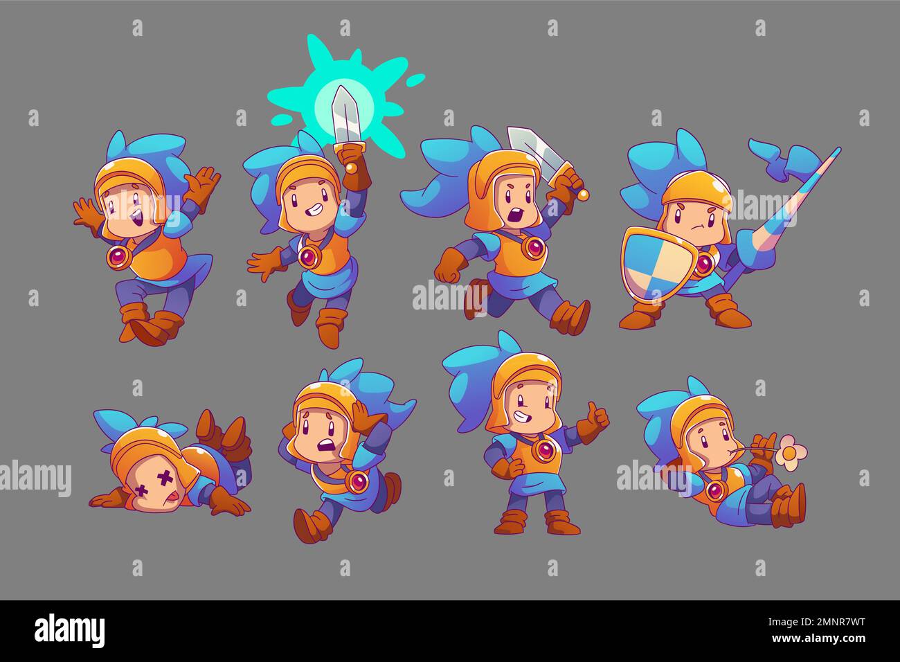 Cute knight character emotions isolated on background. Vector ...