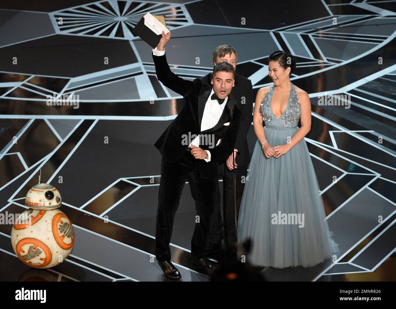 BB-8, from left, Oscar Isaacs, Mark Hamill and Kelly Marie Tran present ... BB-8, from left, Oscar Isaacs, Mark Hamill and Kelly Marie Tran present ...