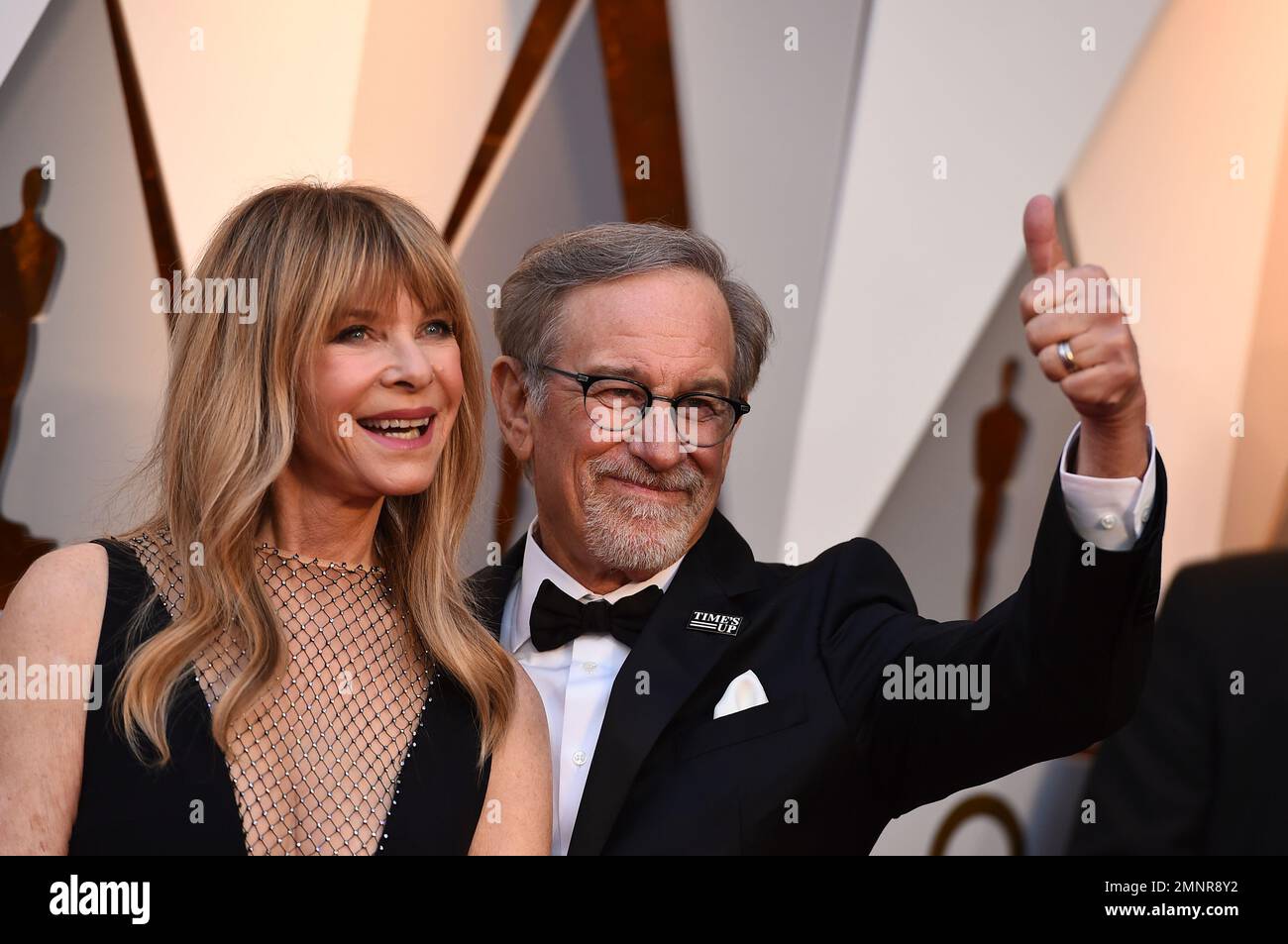 Kate Capshaw, left, and Steven Spielberg arrive at the Oscars on Sunday ...