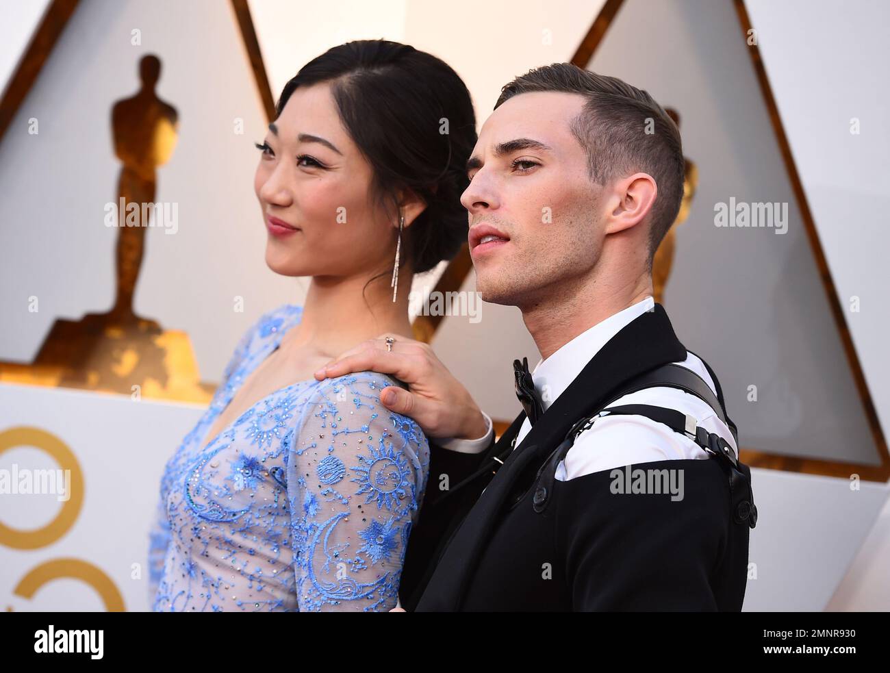 Mirai Nagasu, left, and Adam Rippon arrive at the Oscars on Sunday ...