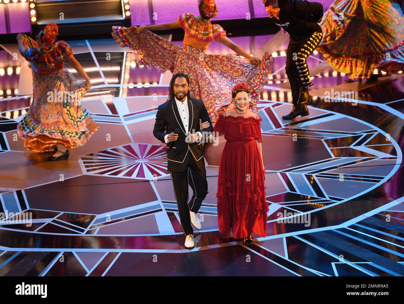 Miguel, left, and Natalia Lafourcade perform "Remember Me" from "Coco ...