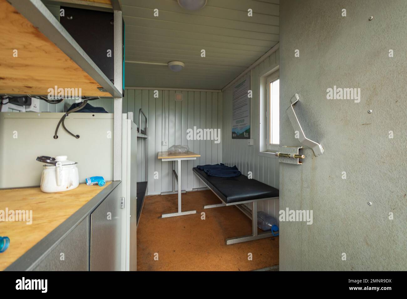 Interior of Self-contained rescue hut for hikers in Almaty mountains ...