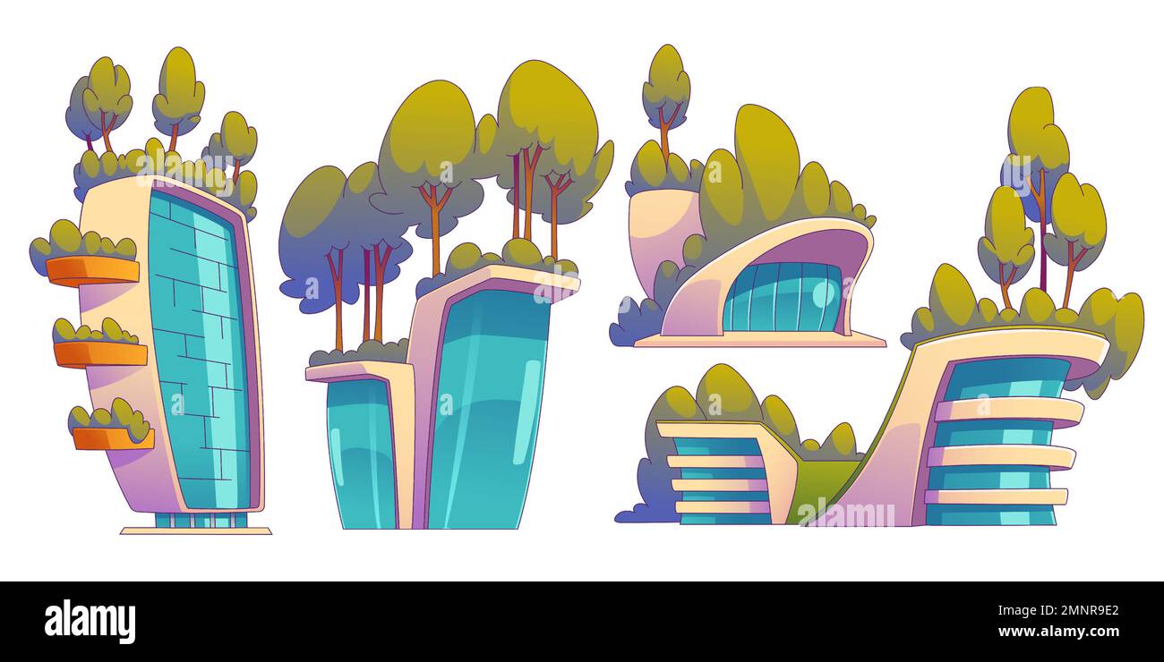Set of futuristic eco buildings isolated on white background. Vector ...