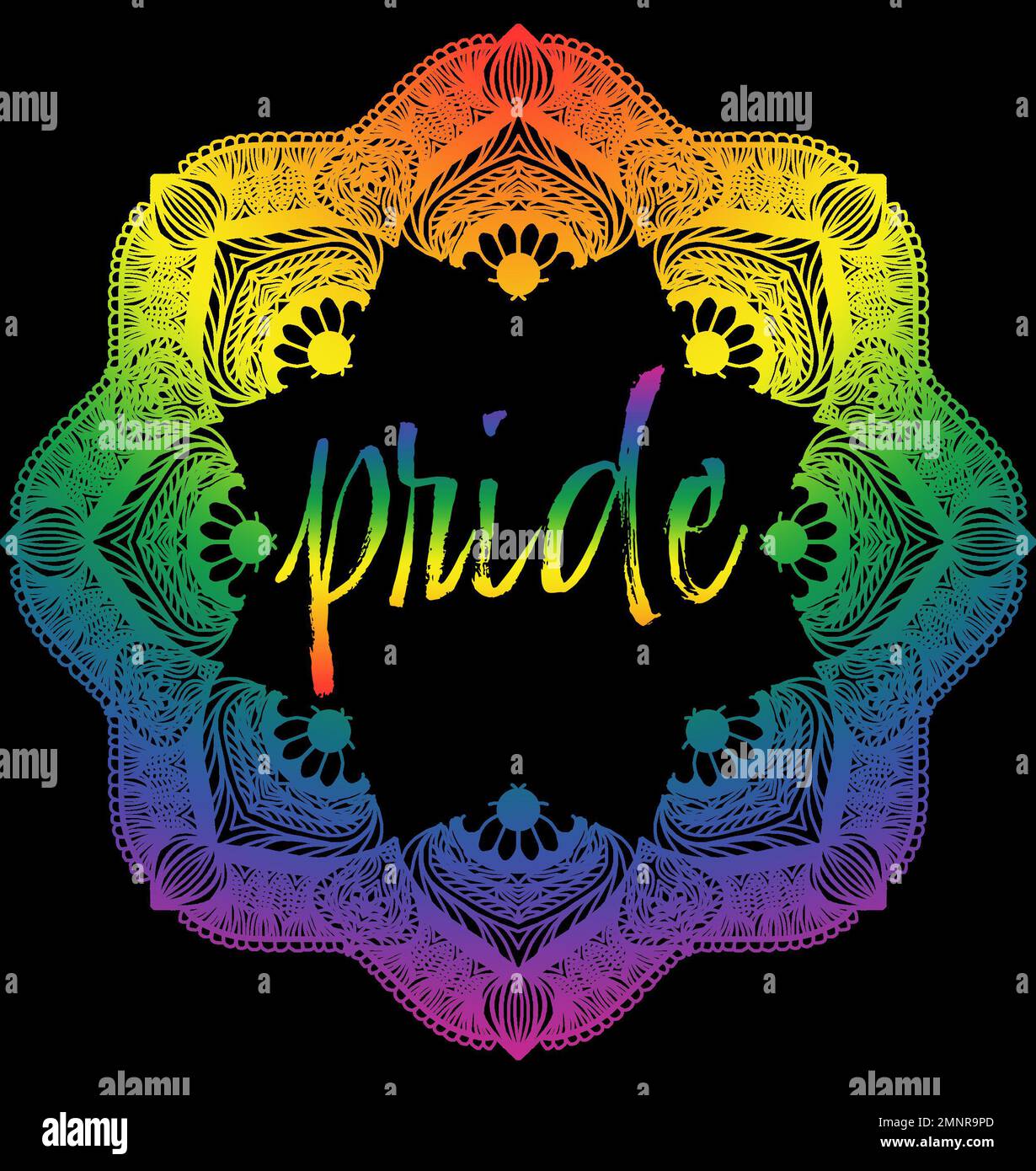 PRIDE Mandala Hand Drawn With Rainbow Colors For Gay Pride With Black