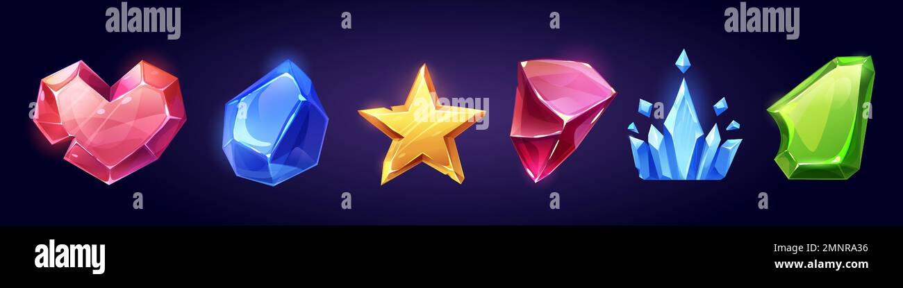 Cartoon set of game crystals isolated on background. Vector cartoon ...