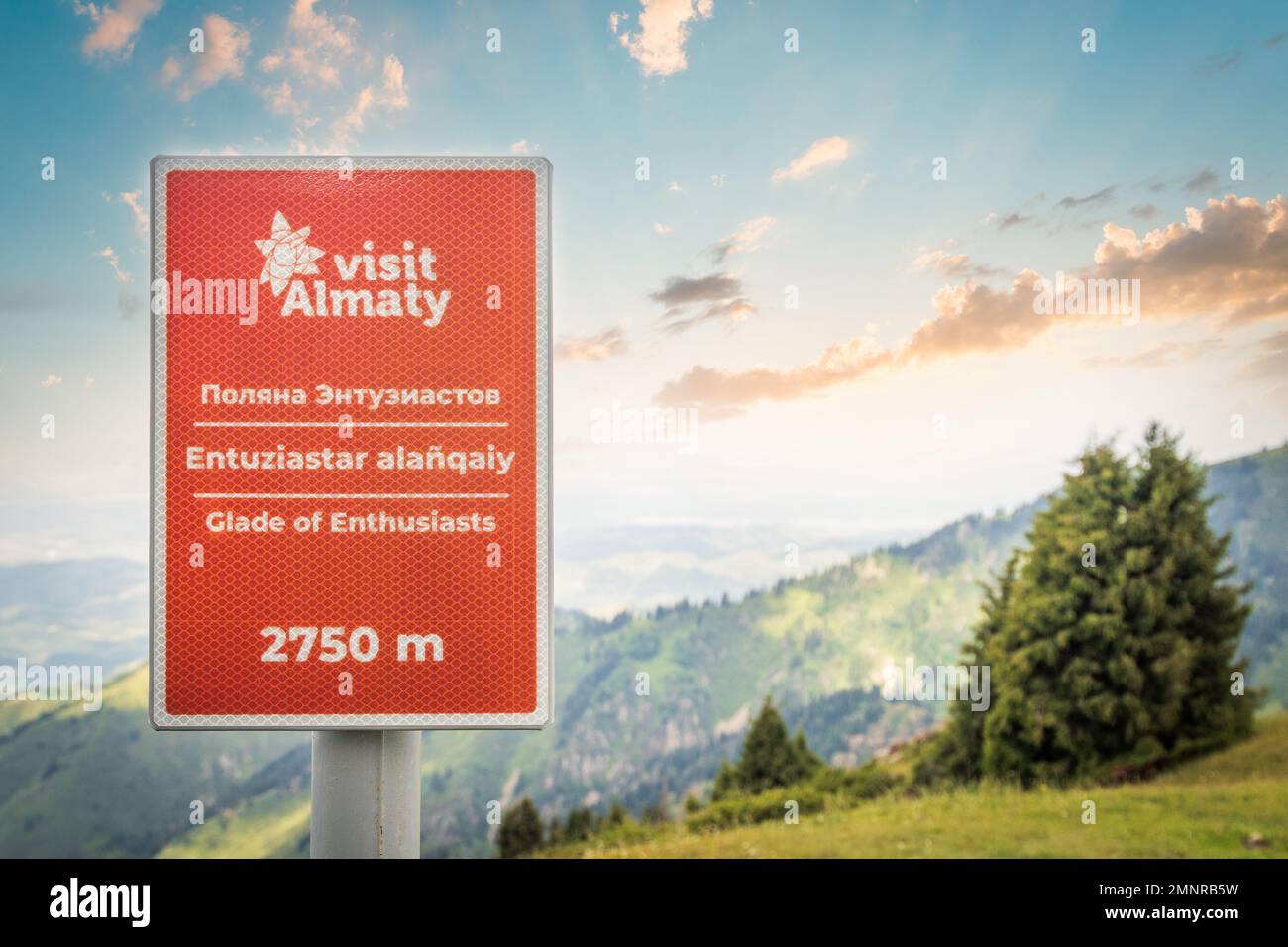 Tourist pointer - Visit Almaty - Glade of Enthusiasts indicating the ...
