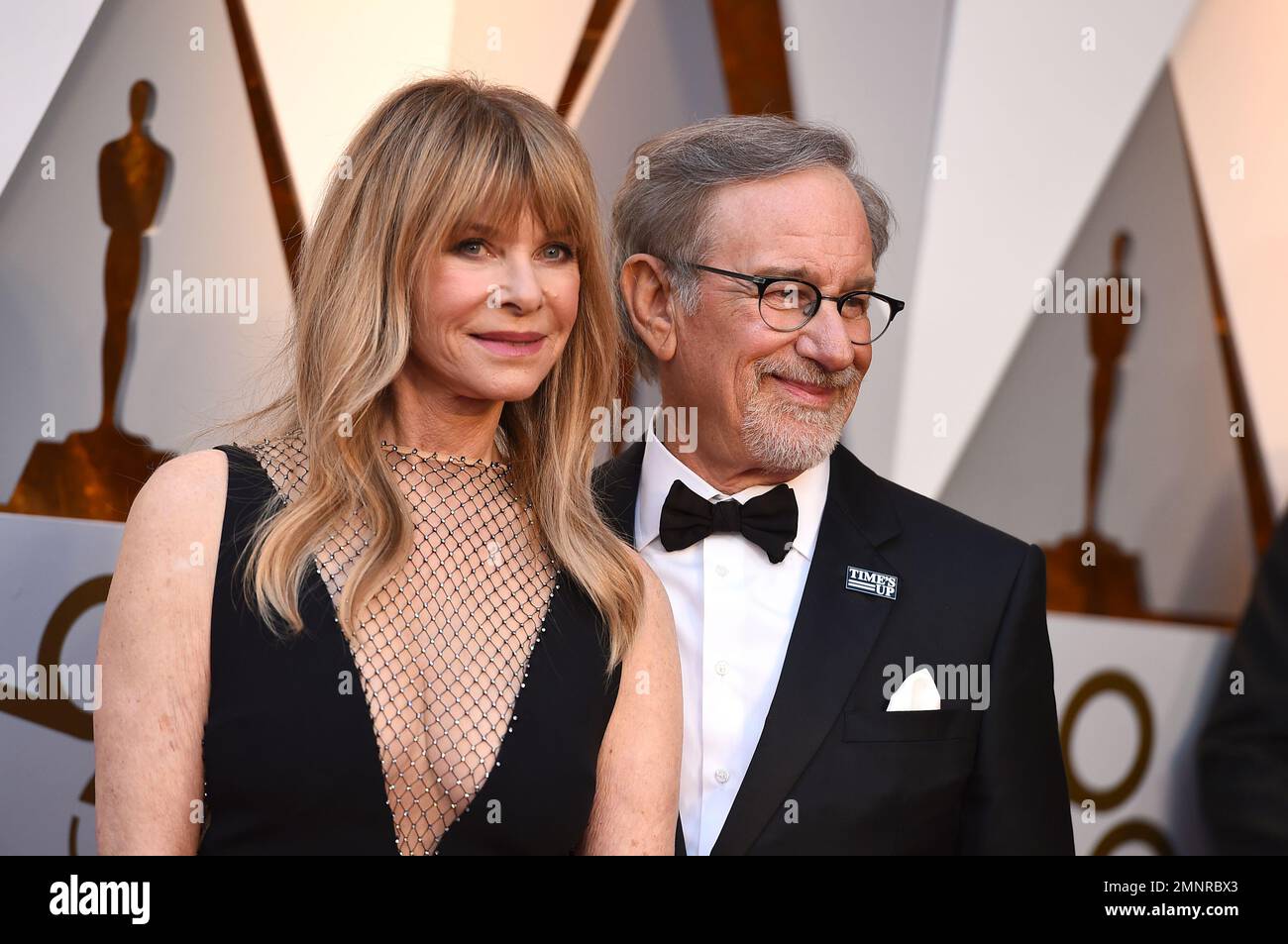 Kate Capshaw, left, and Steven Spielberg arrive at the Oscars on Sunday ...