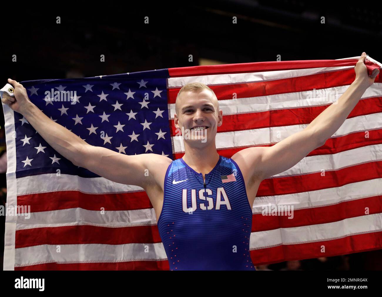 United States' Sam Kendricks celebrates after winning the silver medal ...