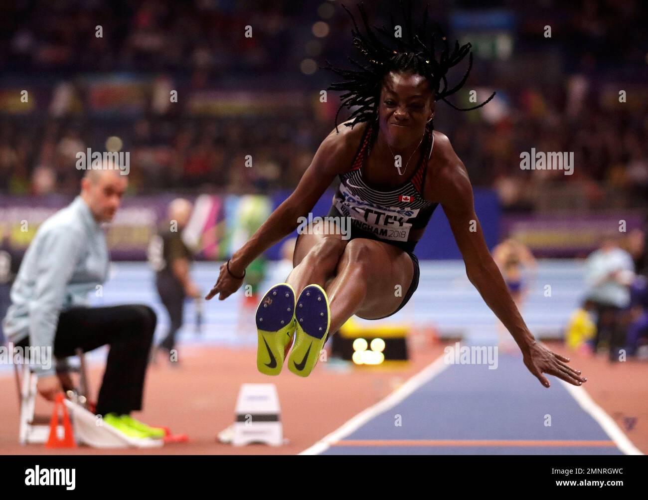 Canada's Christabel Nettey makes an attempt in the women's long jump ...