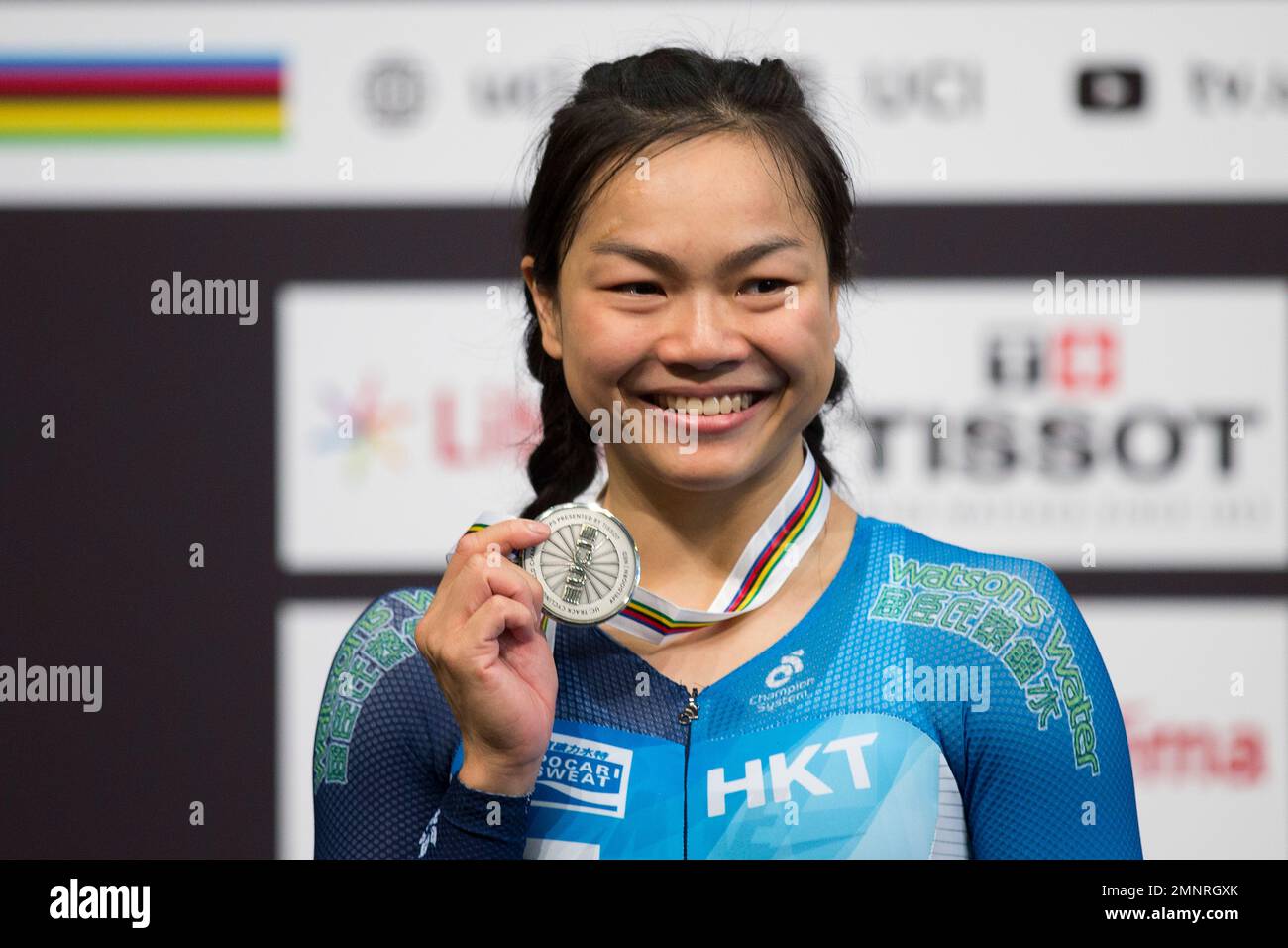 Silver medalist Lee Wai-sze of Hong Kong poses on the podium of the ...