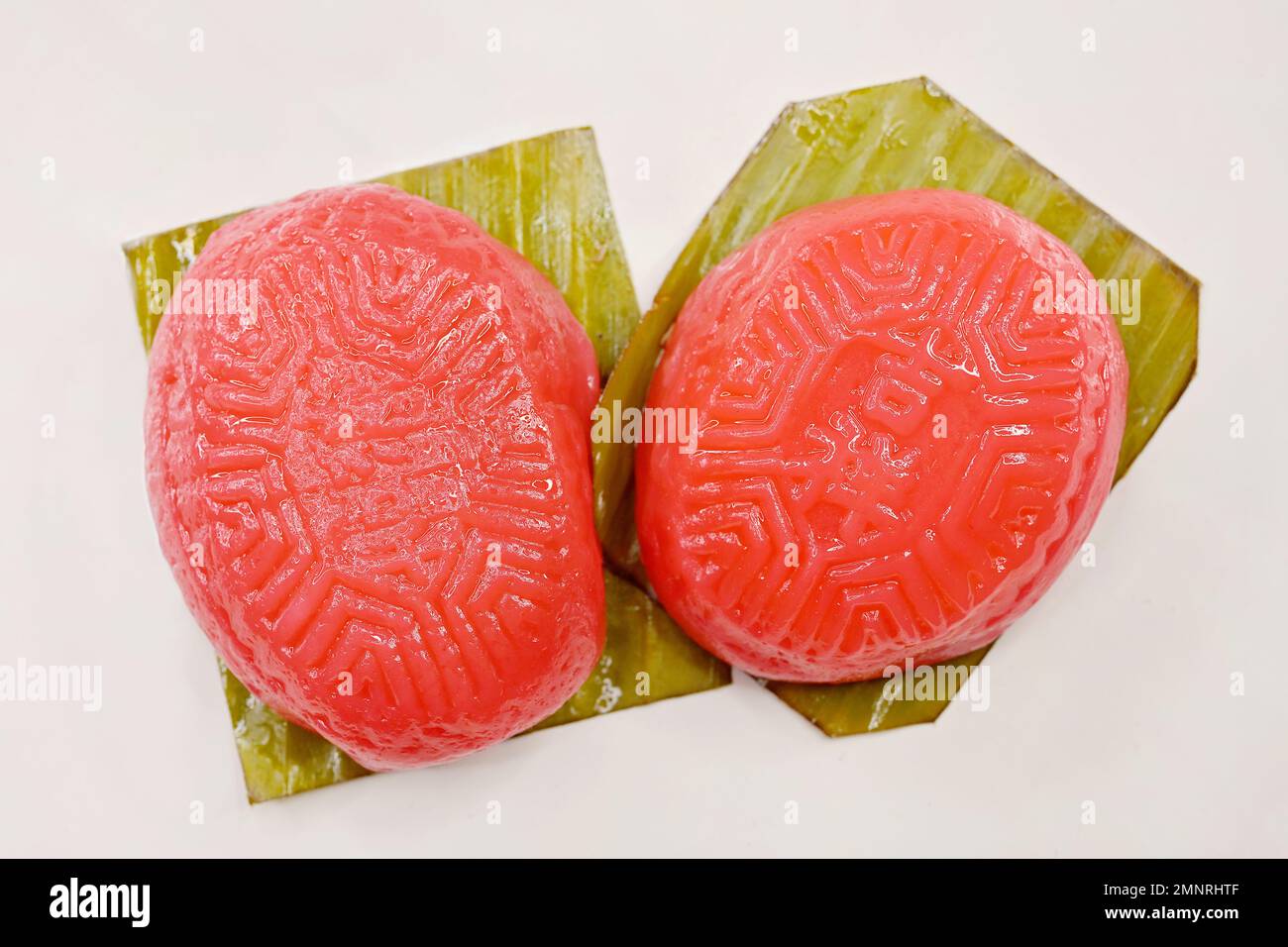 Top view of 2 Red Tortoise Cakes or 'Ang Ku Kueh' molded to resemble ...