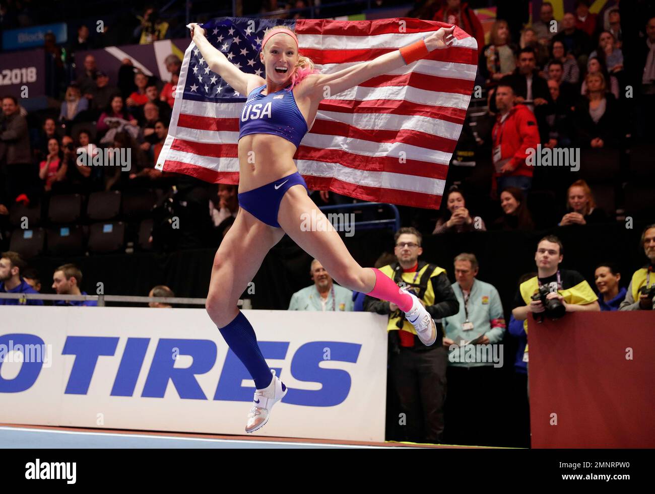 United States' Sandi Morris celebrates after winning the gold medal and ...
