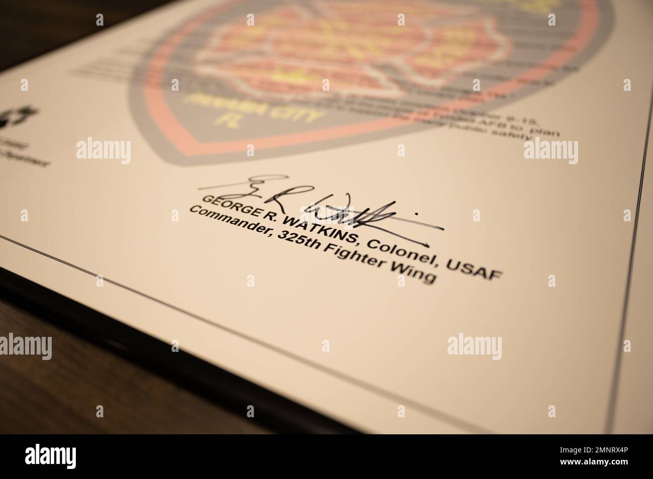 A Fire Prevention Week declaration signed by U.S. Air Force Col. George ...