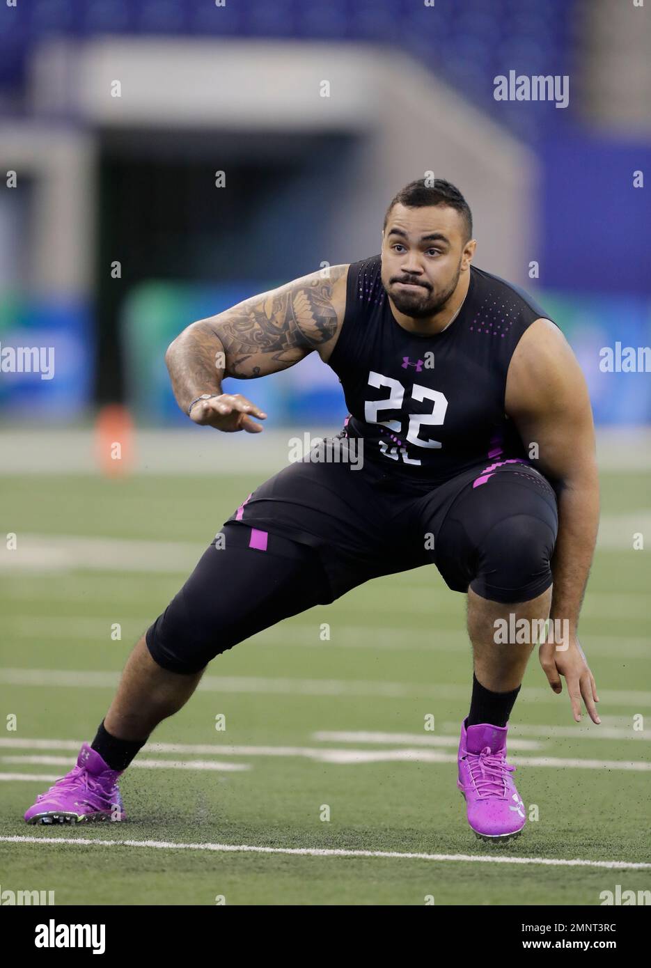 LSU offensive lineman K J Malone runs a drill during the NFL football ...