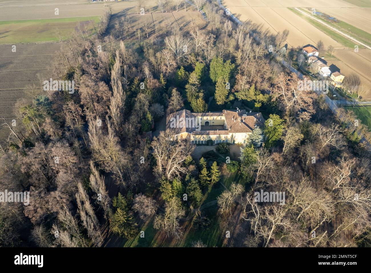 Busseto, Italy - January 2022 drone aerial view of Sant'Agata in ...