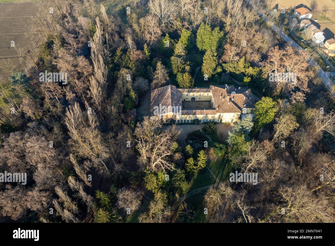 Busseto, Italy - January 2022 drone aerial view of Sant'Agata in ...