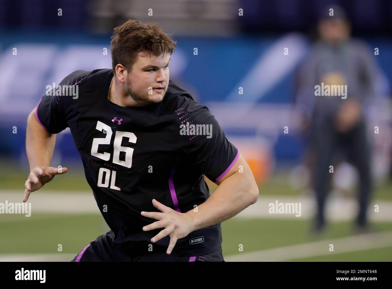 Notre Dame offensive lineman Quenton Nelson runs a drill at the NFL ...