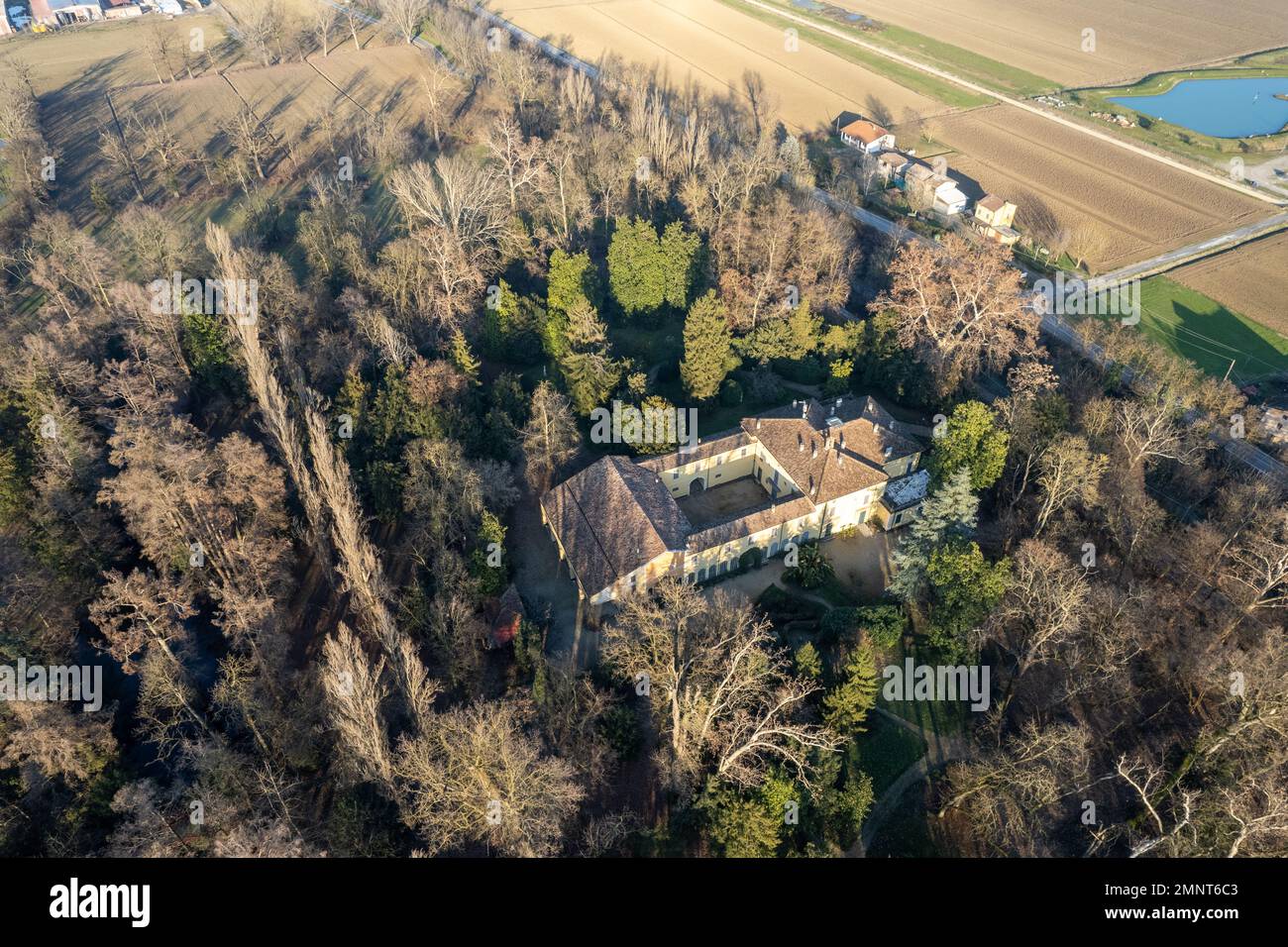 Busseto, Italy - January 2022 drone aerial view of Sant'Agata in ...