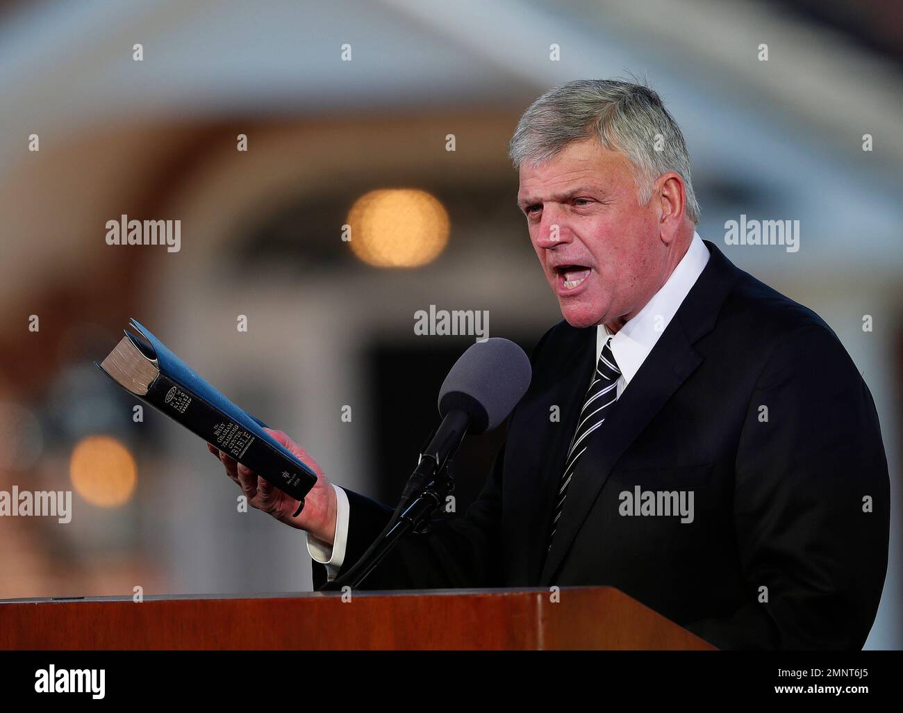 Pastor Franklin Graham speaks during a funeral service at the Billy ...