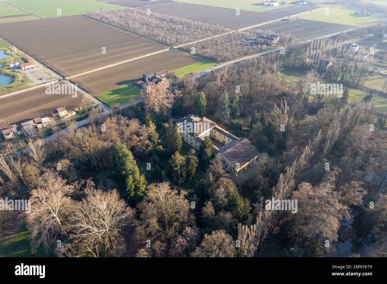 Busseto, Italy - January 2022 drone aerial view of Sant'Agata in ...