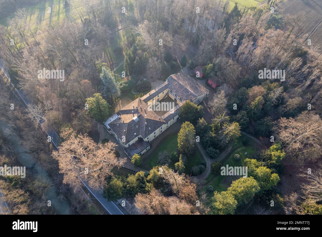 Busseto, Italy - January 2022 drone aerial view of Sant'Agata in ...