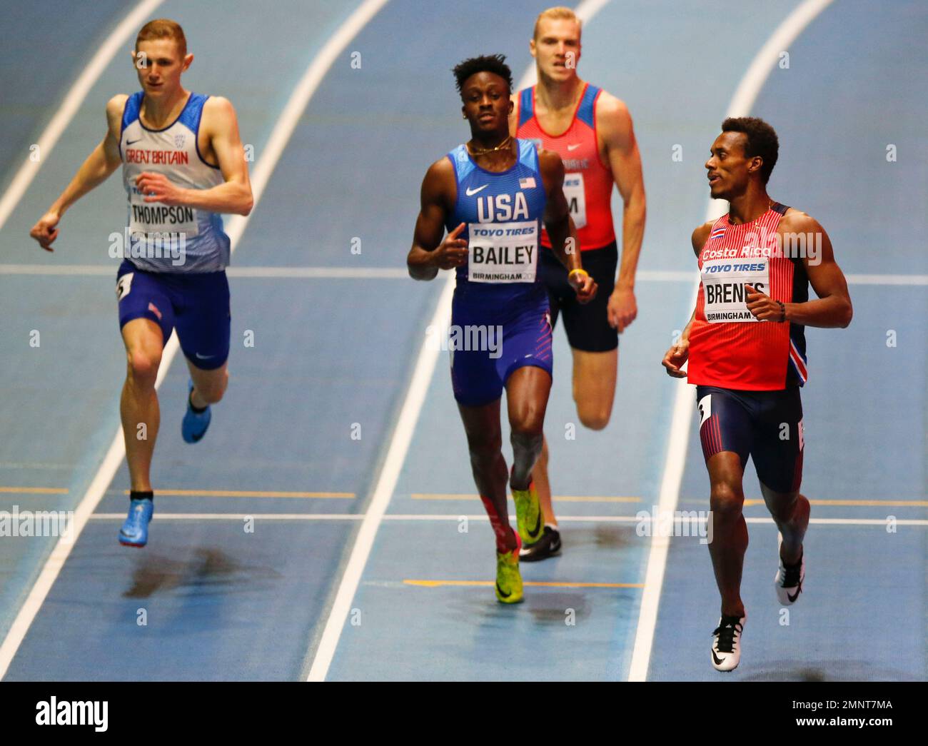 United States' Aldrich Bailey Jr, center, and Costa Rica's Nery Brenes ...