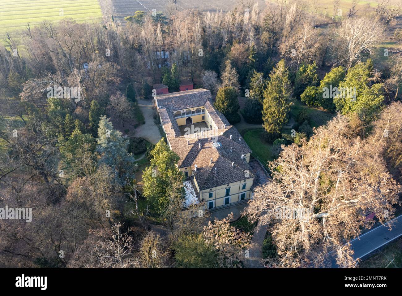 Busseto, Italy - January 2022 drone aerial view of Sant'Agata in ...