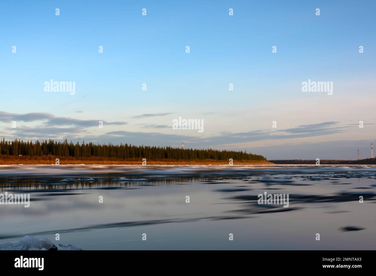 The movement of the flow of water with ice on the ice drift of the ...