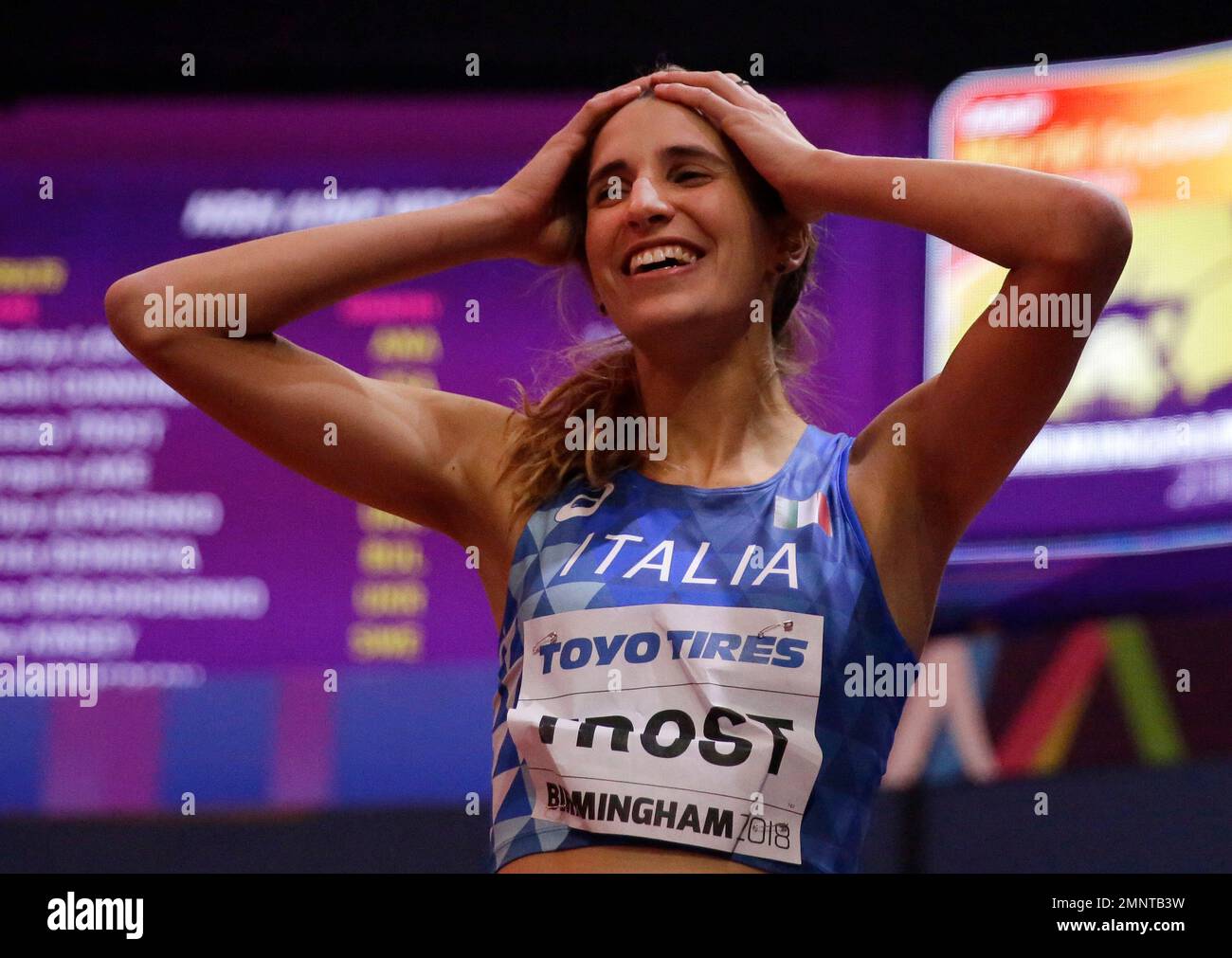 Italy's Alessia Trost celebrates after winning the bronze medal in the ...