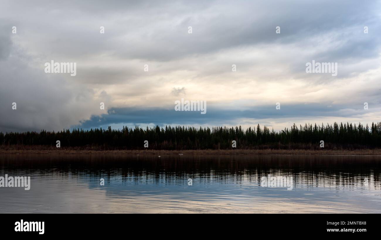 The remains of small ice floes lie on the spring banks of the northern ...