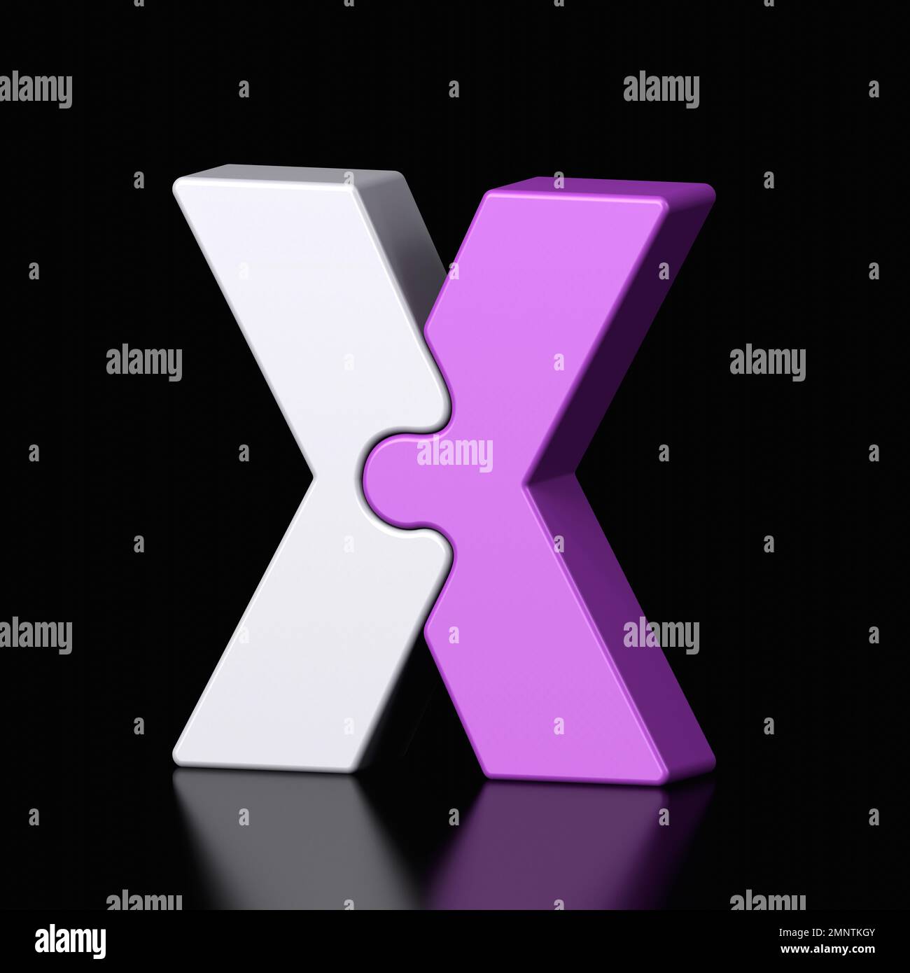 3d letter X plastic purple and white from alphabet isolated in a black ...