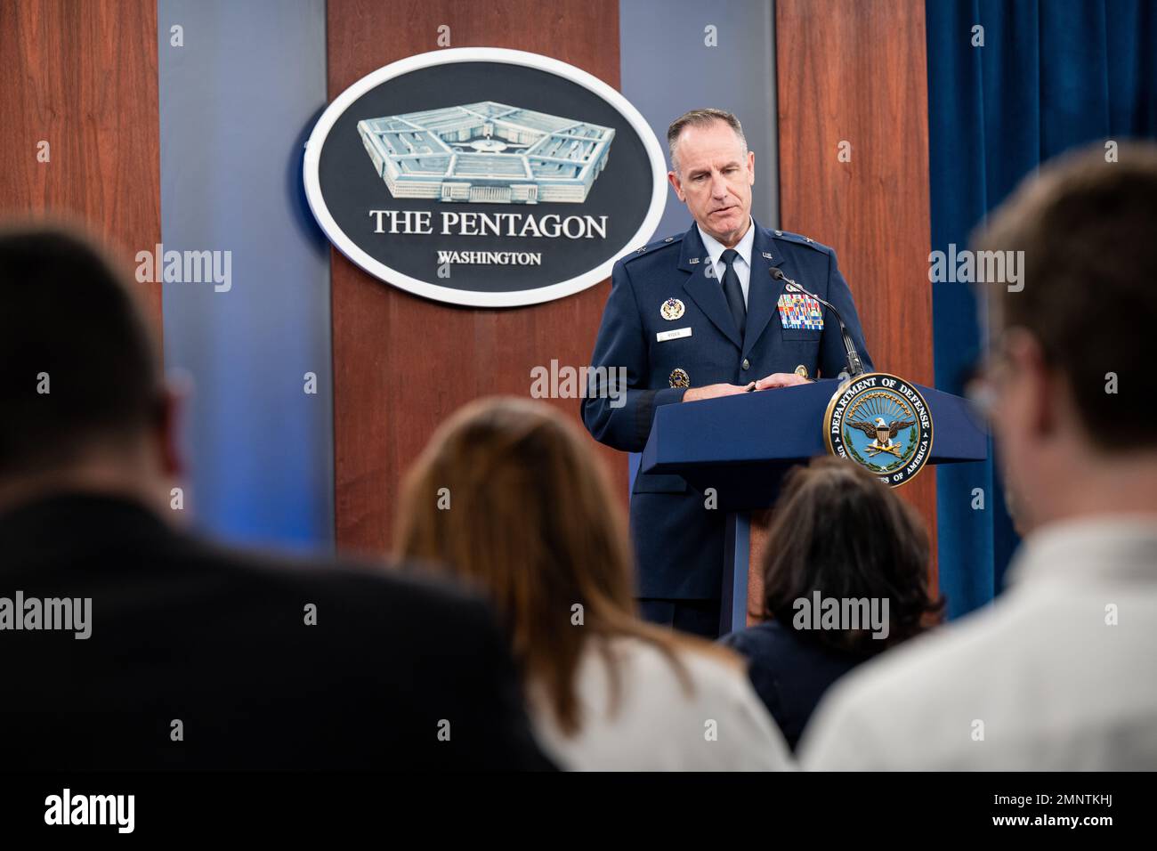Pentagon Press Secretary Air Force Brig. Gen. Pat Ryder conducts a press briefing at the ...
