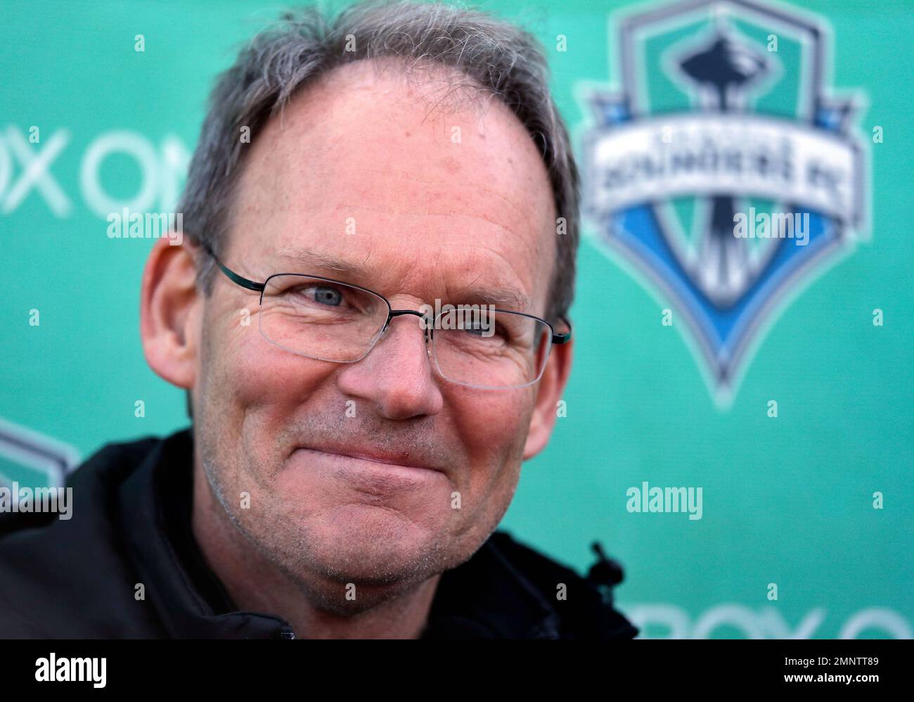 Seattle Sounders head coach Brian Schmetzer talks after the soccer team ...