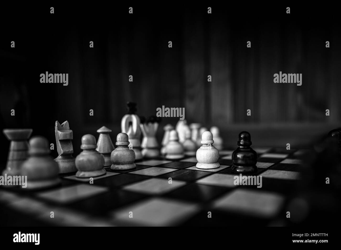 Blurred black and white background with a low depth of focus. The set ...