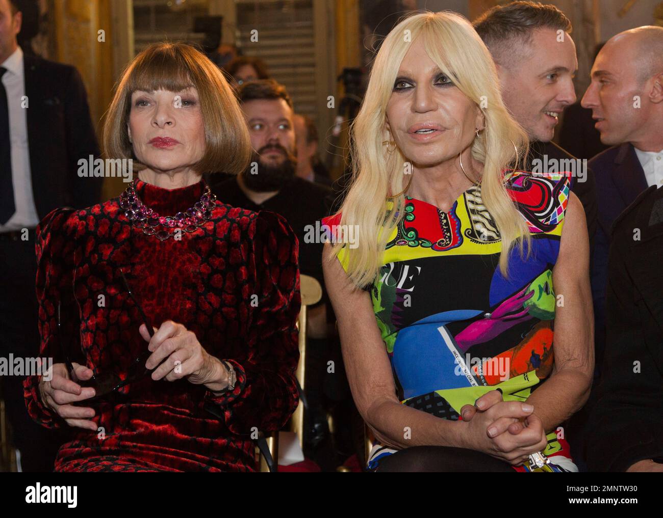 Designer Donatella Versace and Vogue Editor-in-Chief Anna Wintour, left ...