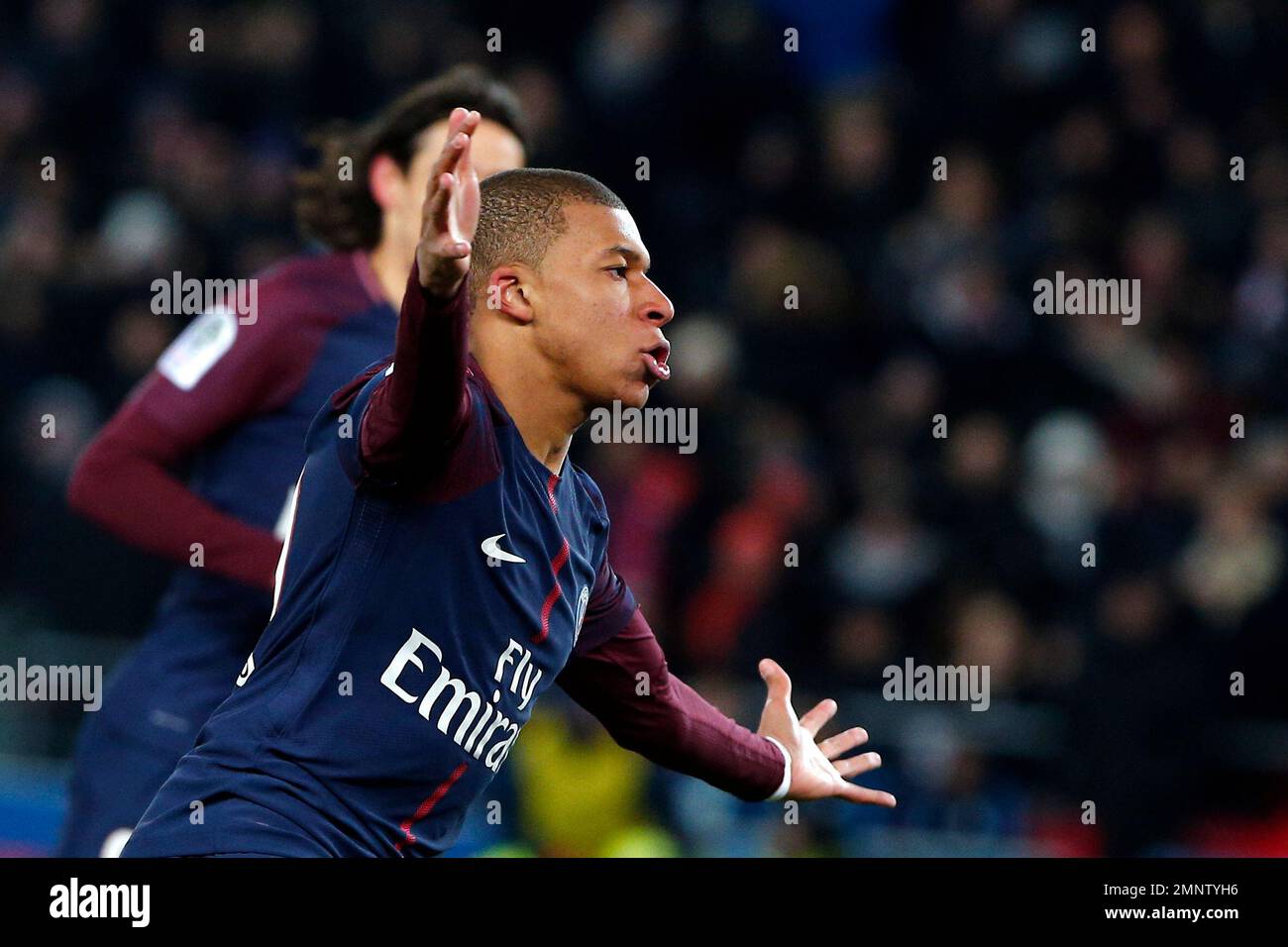 PSG's Kylian Mbappe celebrates after scoring his side's opening goal ...