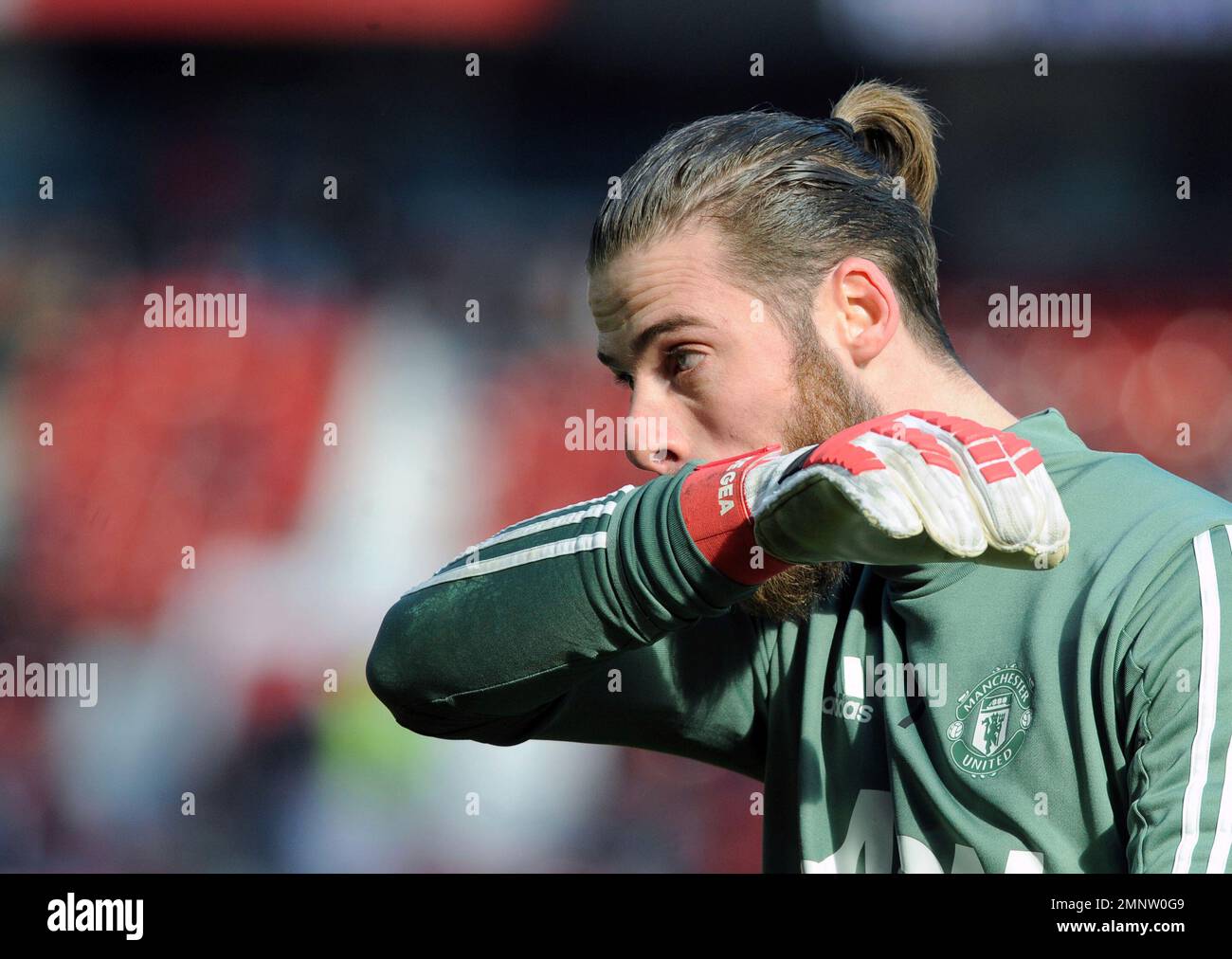 Manchester United goalkeeper David de Gea looks on during warm up ...
