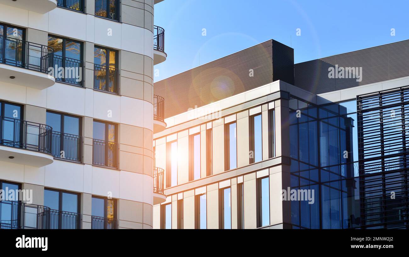 Futuristic square architecture of apartment building. Real estate with ...