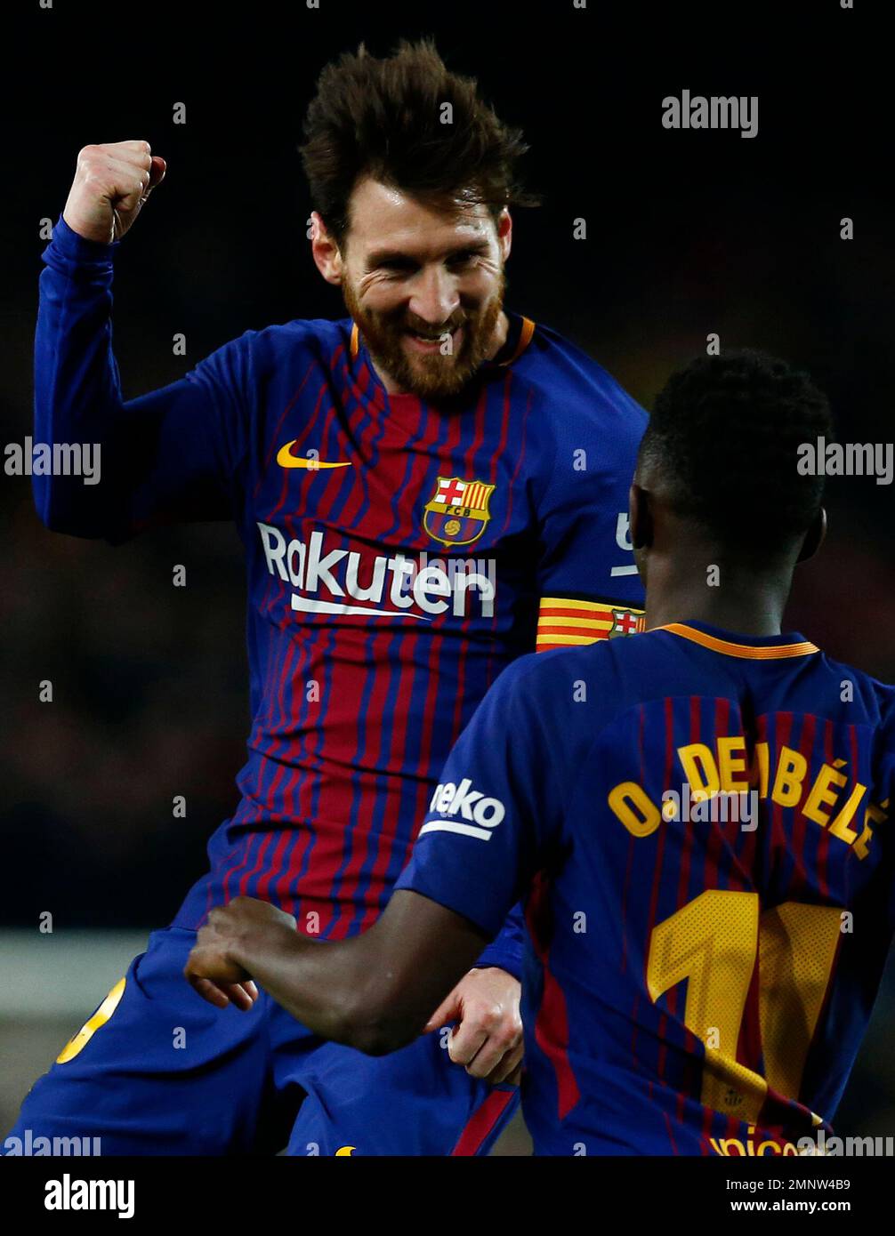 FC Barcelona's Lionel Messi celebrates after scoring with his teammate ...